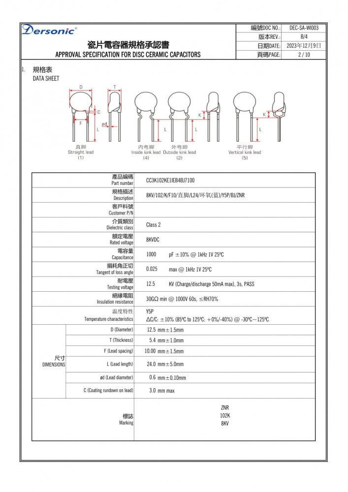 Dersonic approval specification page 3
