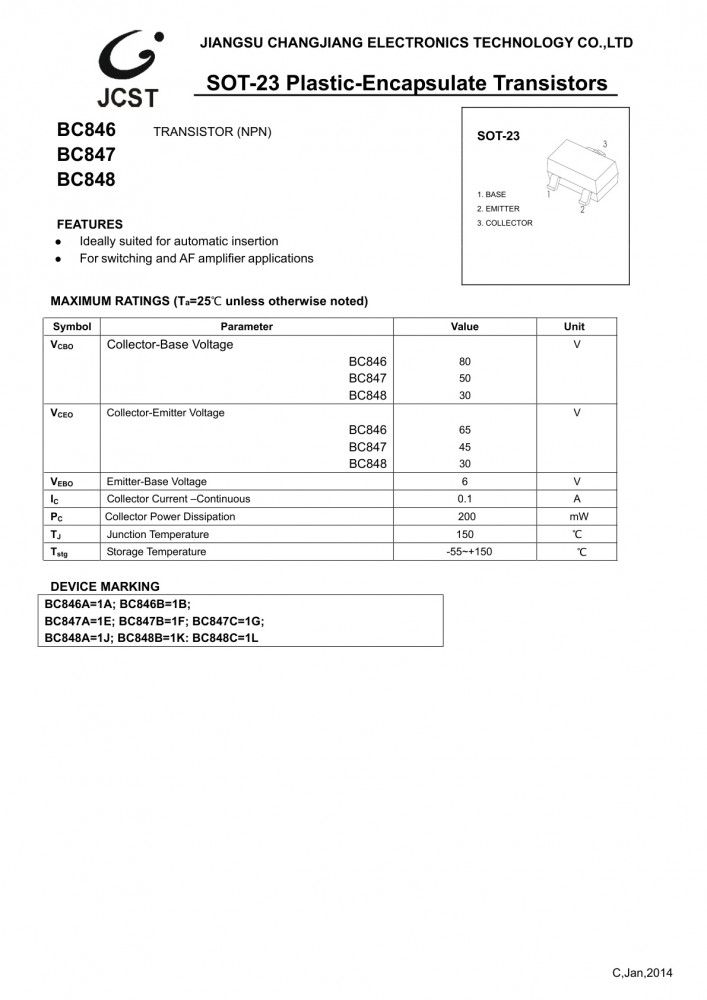 BC846B datasheet page 1
