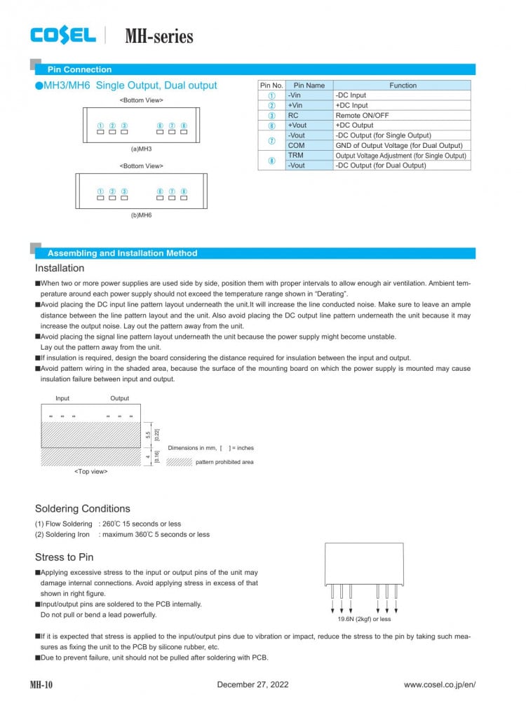 Cosel MH-series datasheet page 10