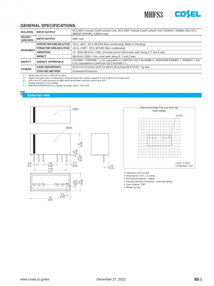 Cosel MH-series datasheet page 3
