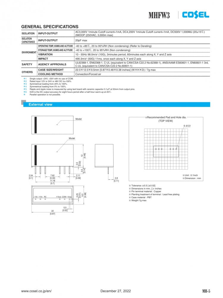 Cosel MH-series datasheet page 5
