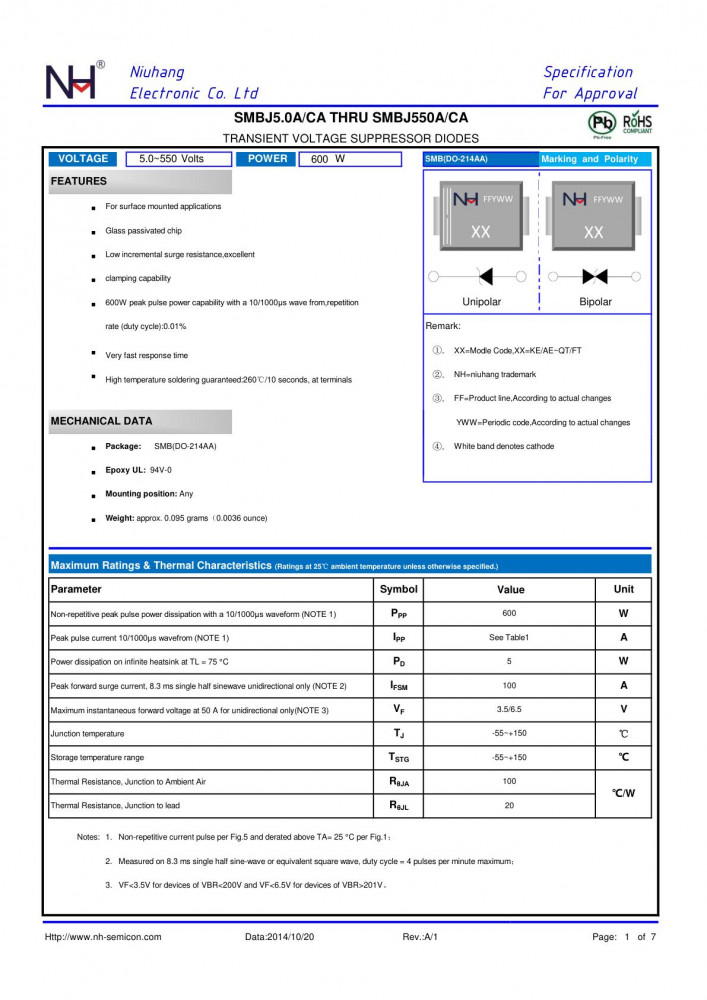 NH SMBJ36A datasheet page 1