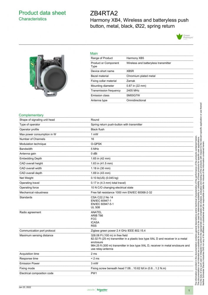 ZB4RTA2 technical document page 1