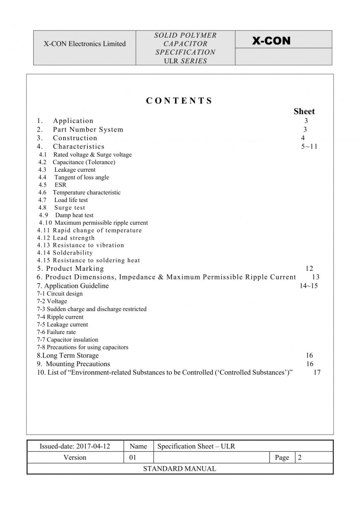 ULR series specification, page 3
