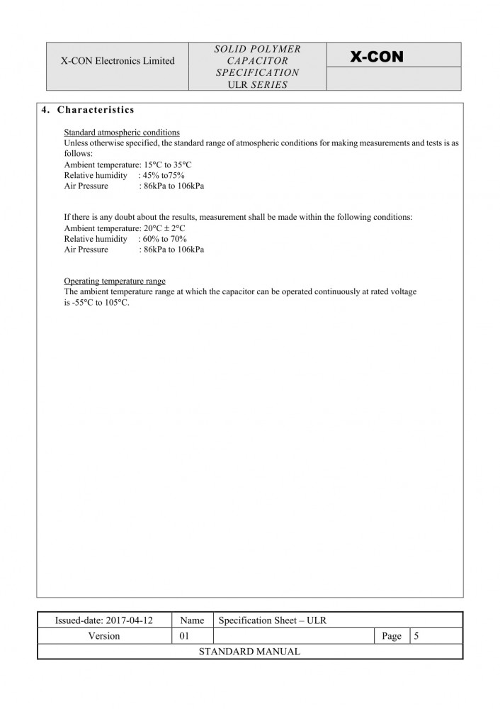 ULR series specification, page 6
