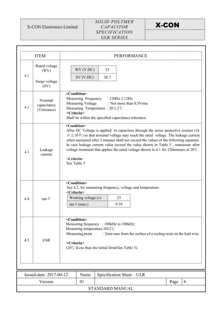 ULR series specification, page 7