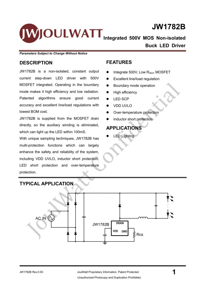 JW1782B datasheet page 1