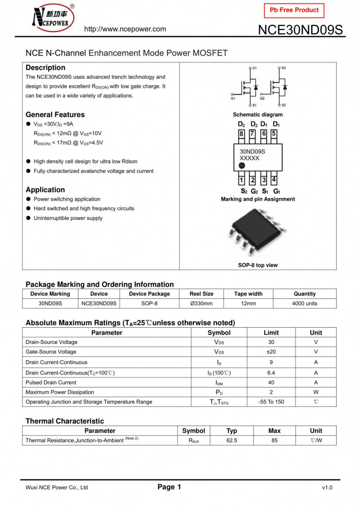 NCE30ND09S datasheet page 1