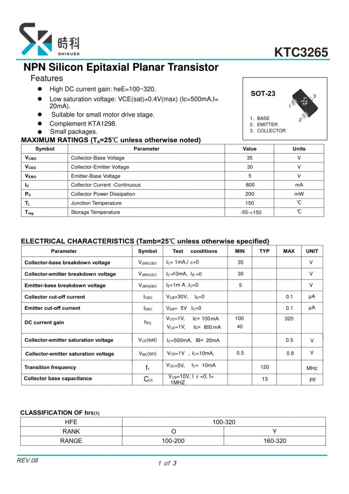 KTC3265Y datasheet page 1