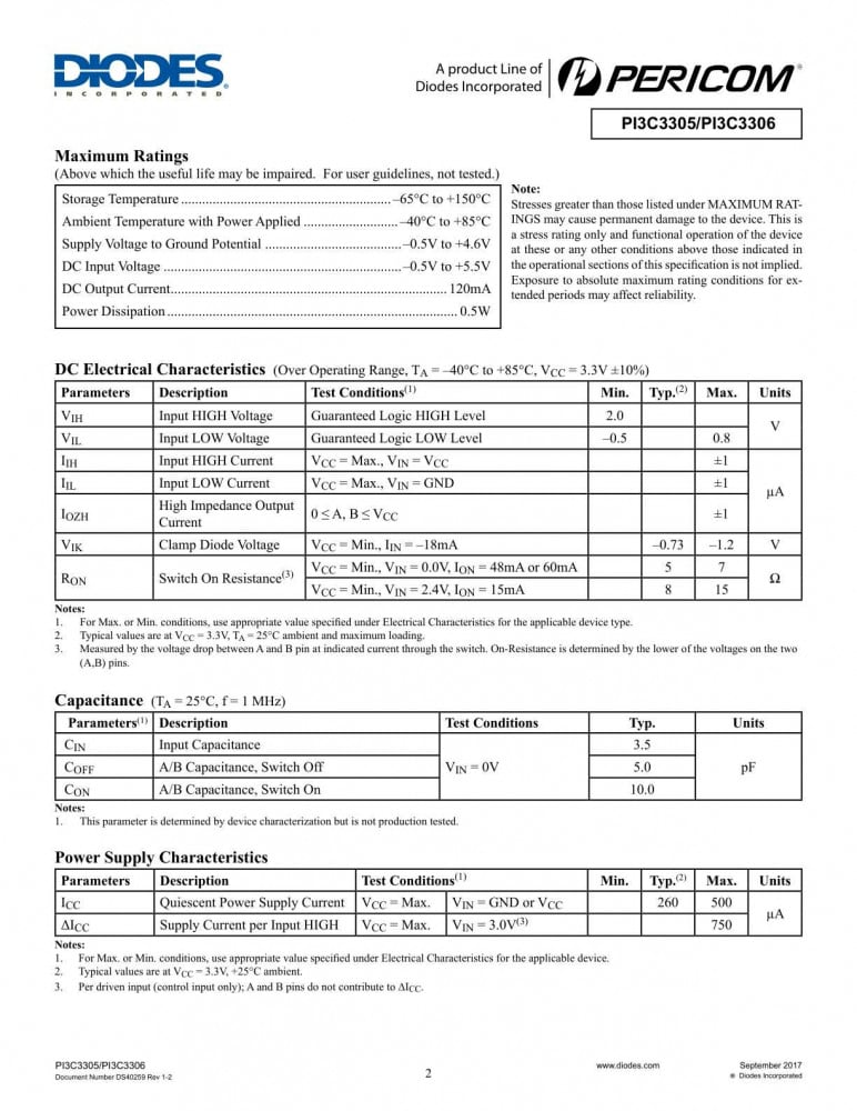 PI3C3305LEX datasheet page 2