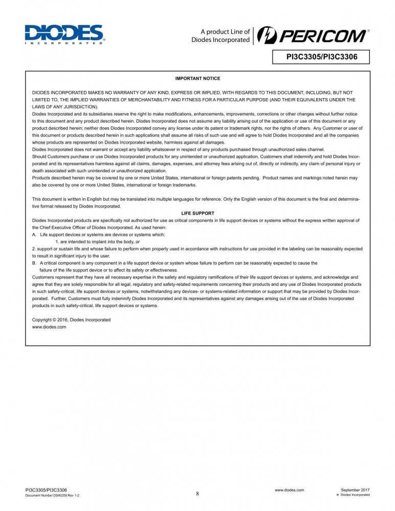 PI3C3305LEX datasheet page 8