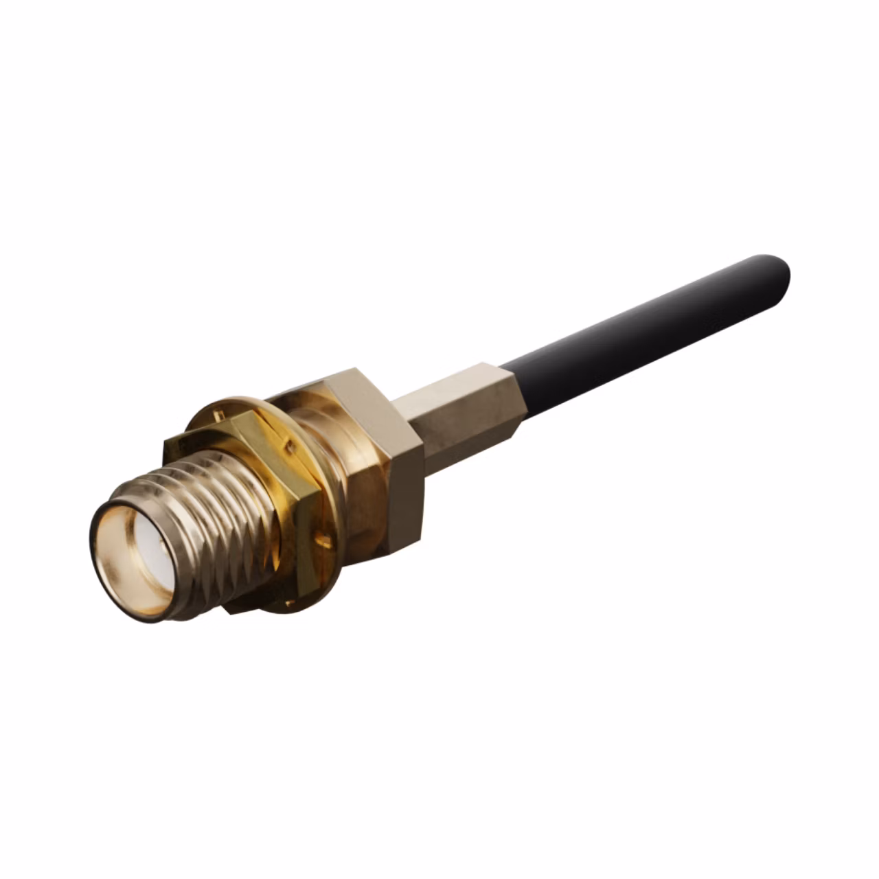SMA Jack, Straight, Bulkhead, Crimp, RG-316 and RG-174 Cable, Brass Body, Gold (Au) Plated, with Jam Nut and Lockwasher, 50 Ohms for sale