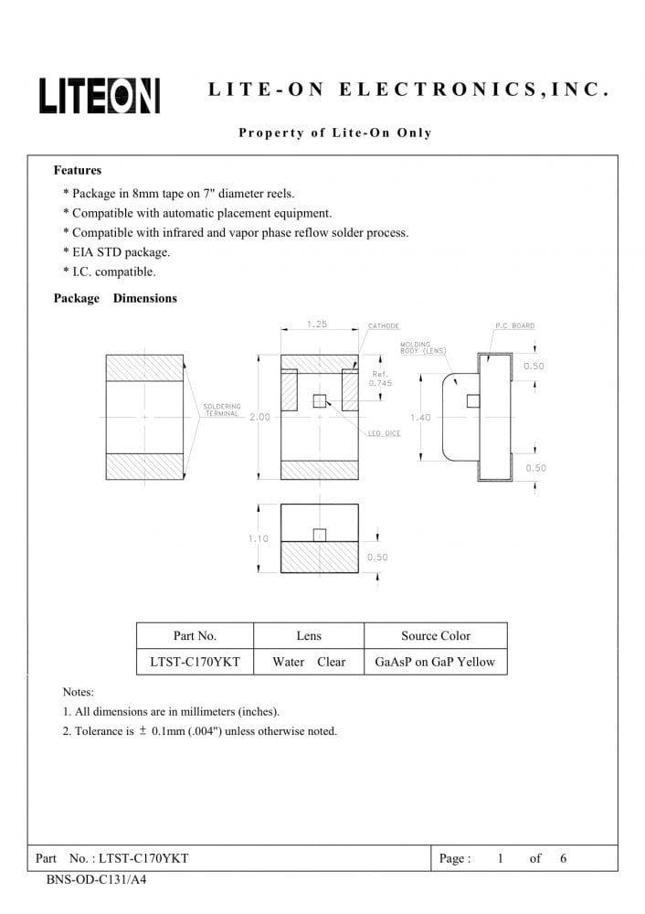 LTST-C170YKT datasheet page 1