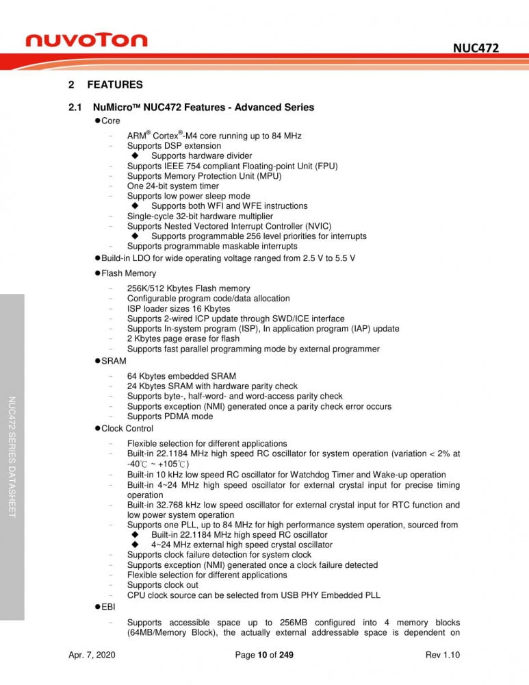 NUC472 datasheet page 10