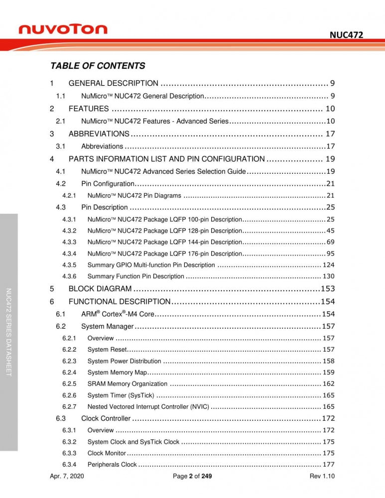 NUC472 datasheet page 2