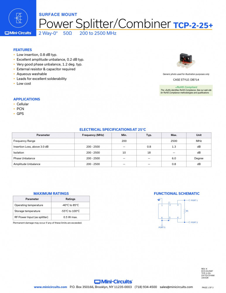 TCP-2-25+ technical document page 1