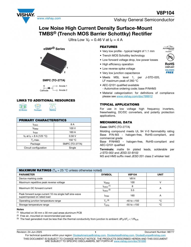 V8P104 datasheet page 1