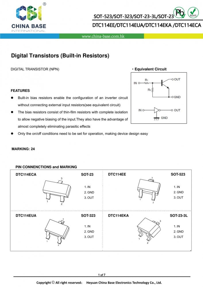 CBI DTC114ECA datasheet page 1