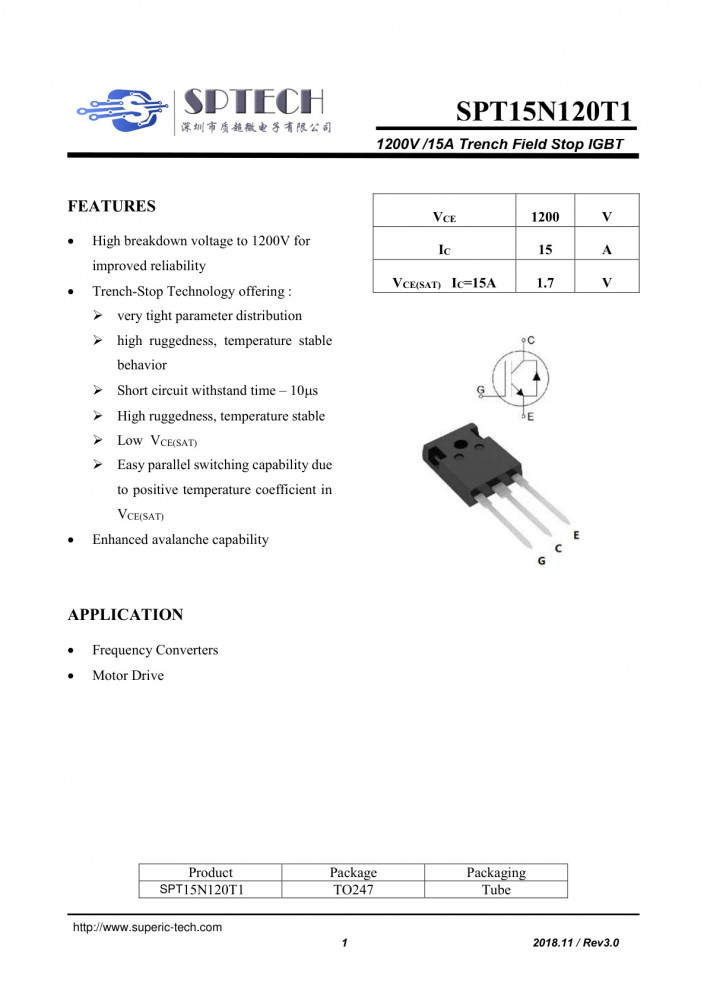 SPT15N120T1 datasheet page 1