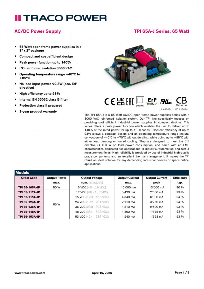 TPI 65A-J series datasheet page 1