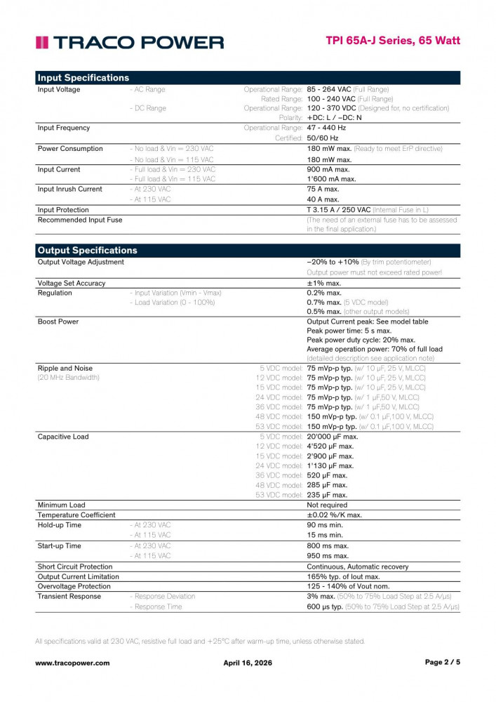 TPI 65A-J series datasheet page 2