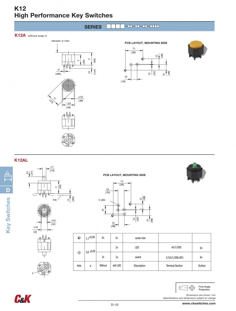 C&K K12 series datasheet page 2