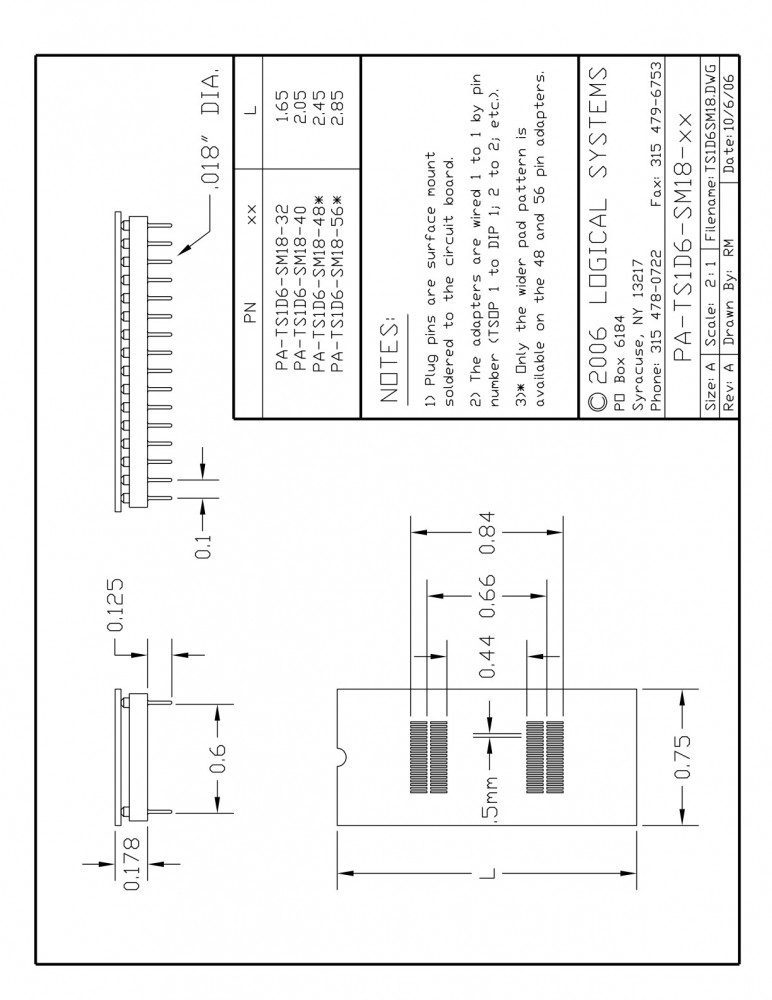 Logical Systems PA-TS1D6-SM18 adapter drawing