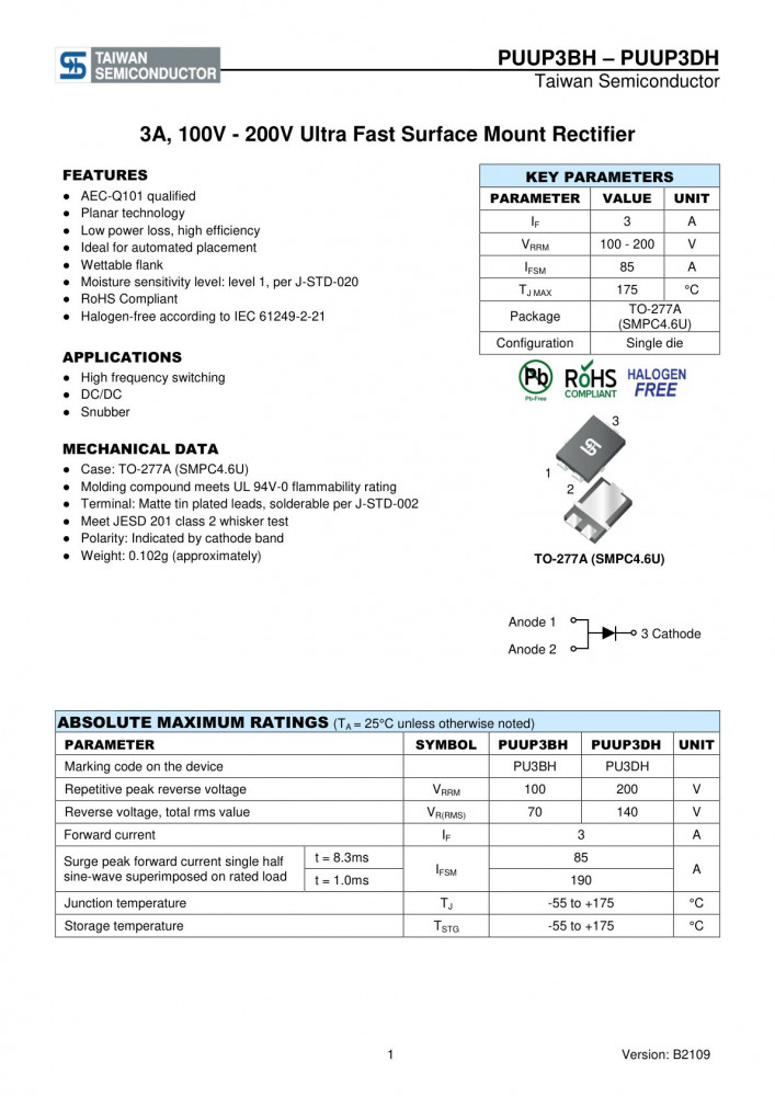 PUUP3BH datasheet page 1