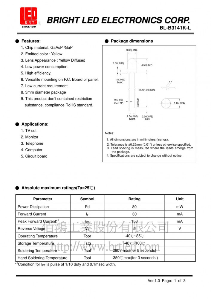 BL-B3141K-L datasheet page 1