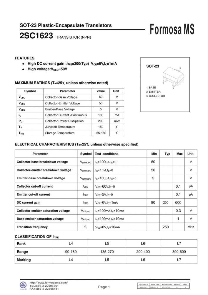2SC1623 datasheet page 1