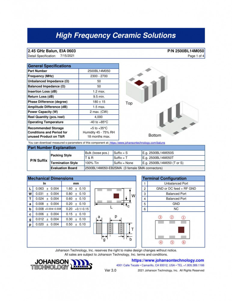 2500BL14M050T datasheet page 1