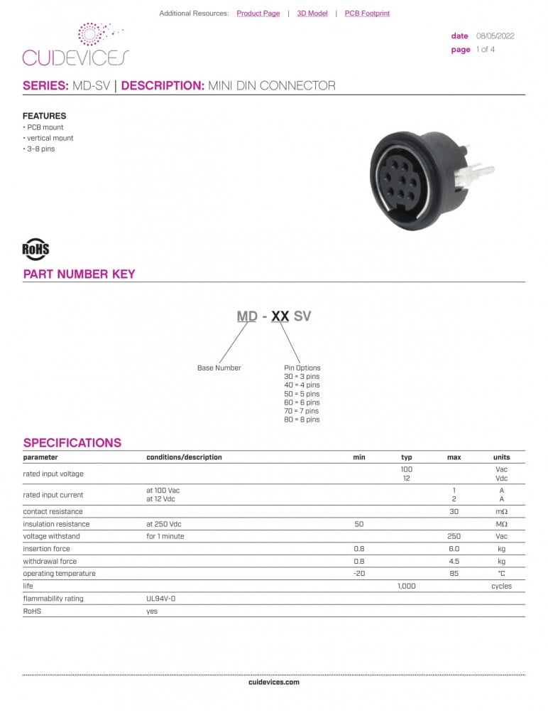 CUI MD-60SV datasheet page 1