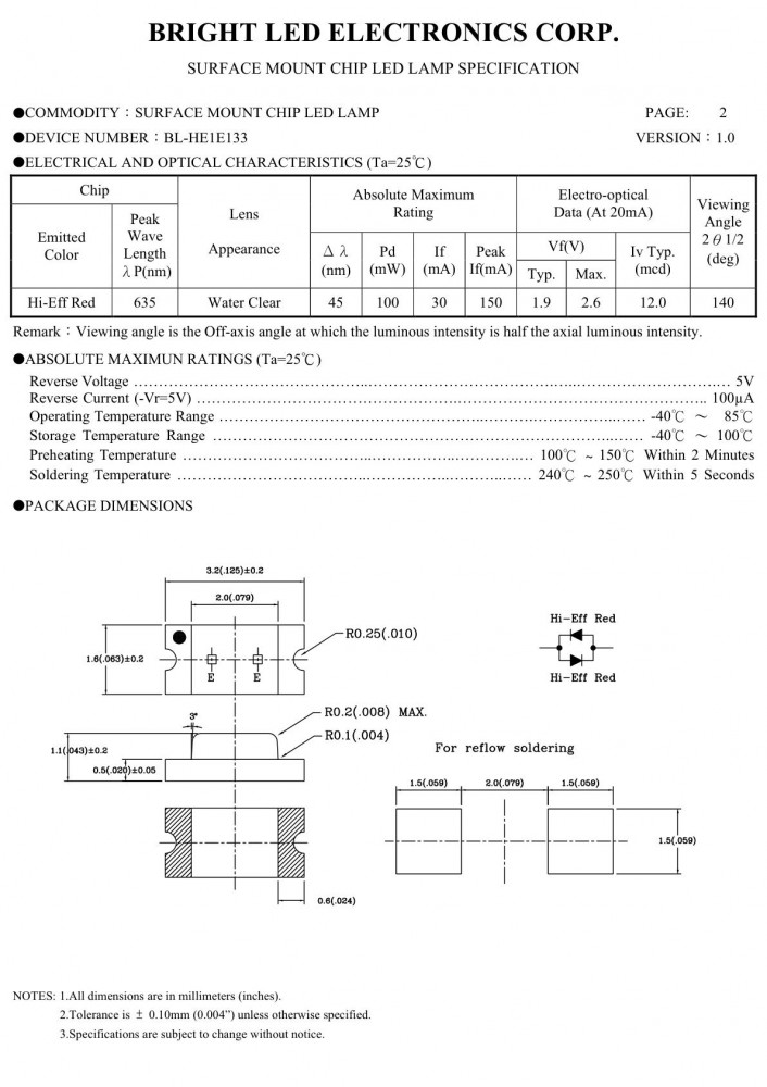 BL-HE1E133 series specification page 1