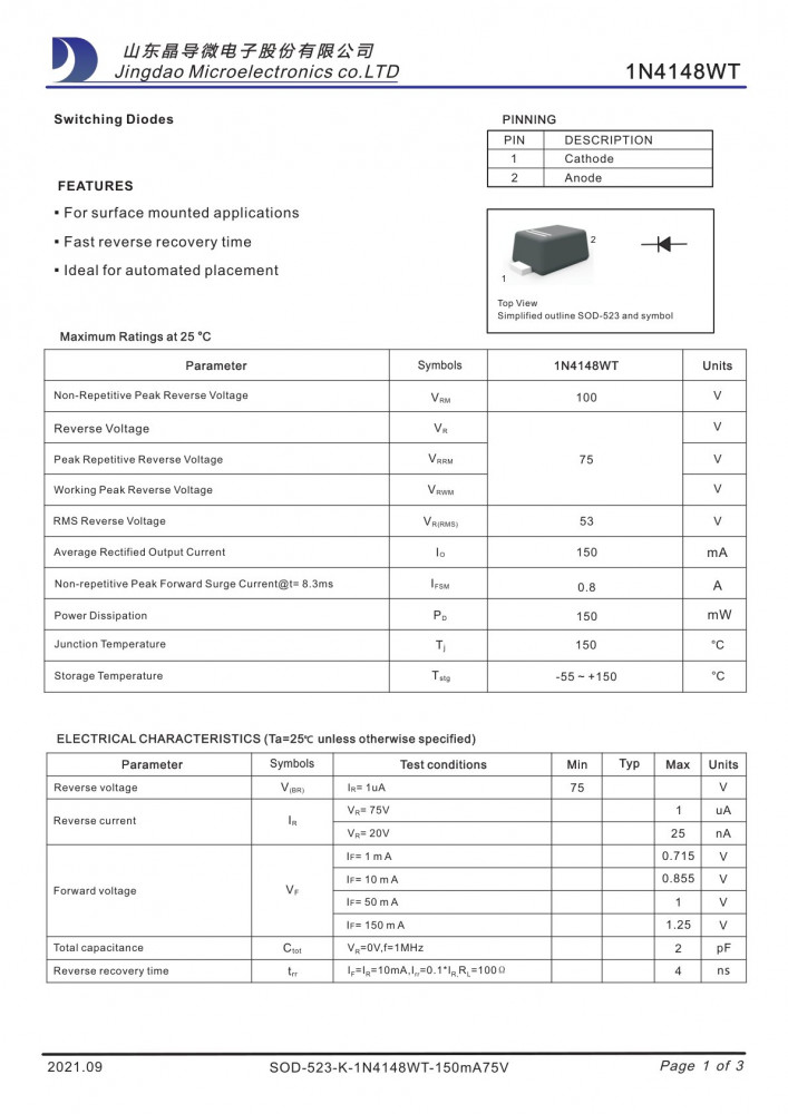 1N4148WT datasheet page 1