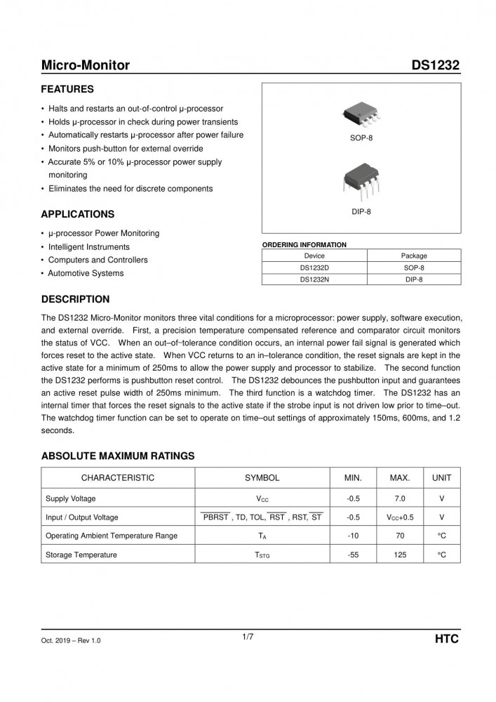 DS1232 datasheet page 1