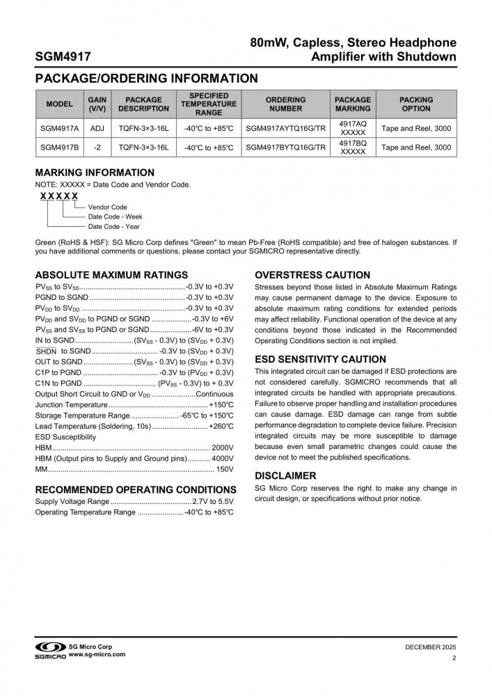 SGM4917 datasheet page 2