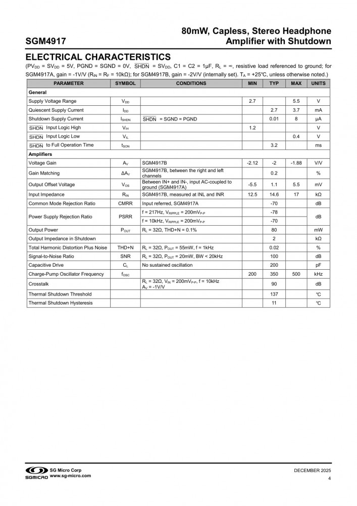 SGM4917 datasheet page 4
