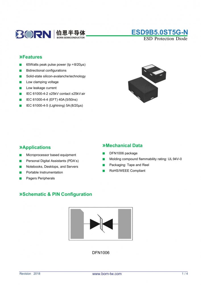 ESD9B5.0ST5G-N datasheet page 1
