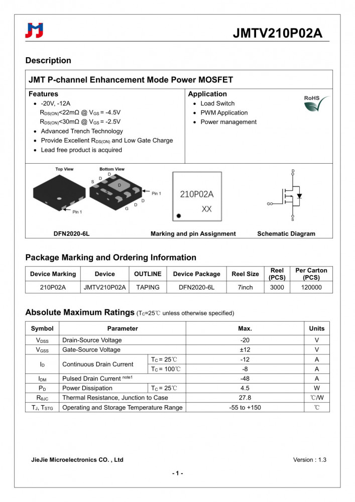 JMTV210P02A datasheet page 1