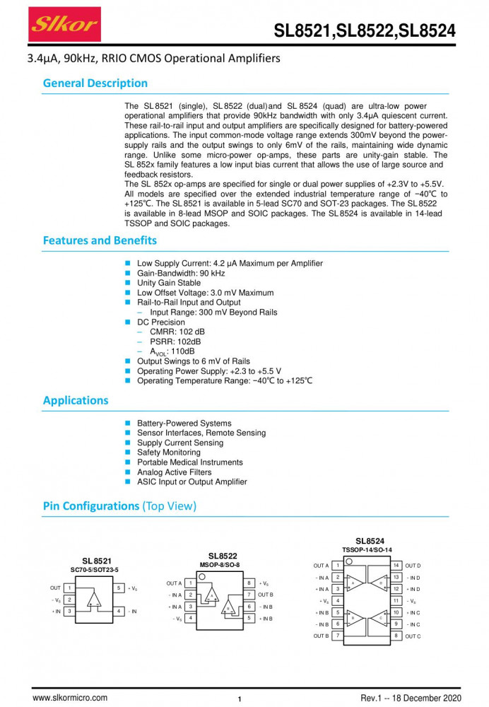 SL8521XT5 datasheet page 1