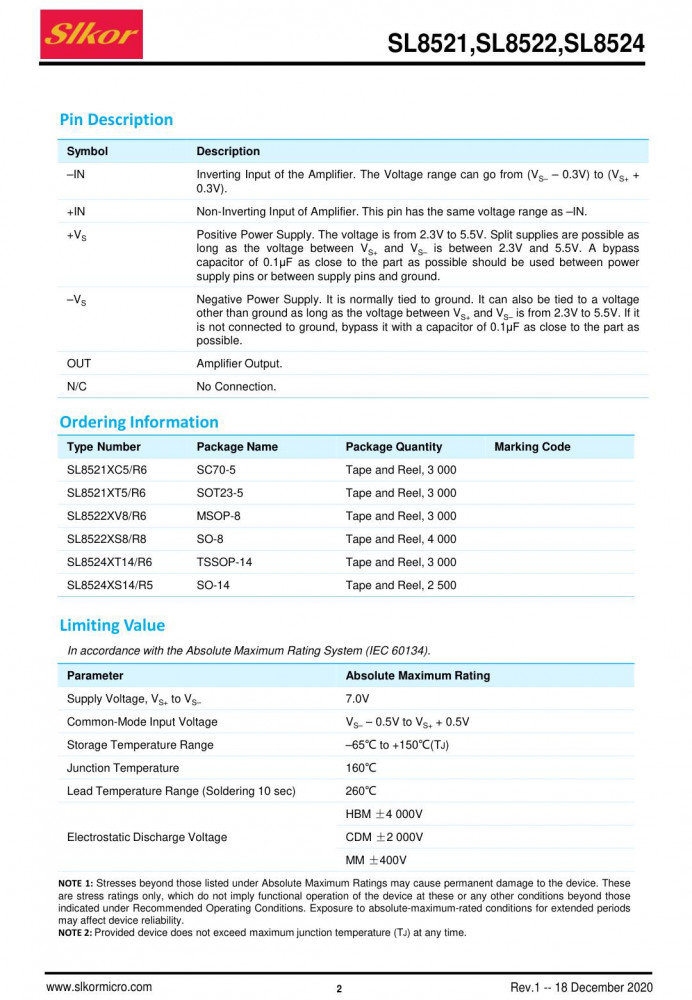 SL8521XT5 datasheet page 2