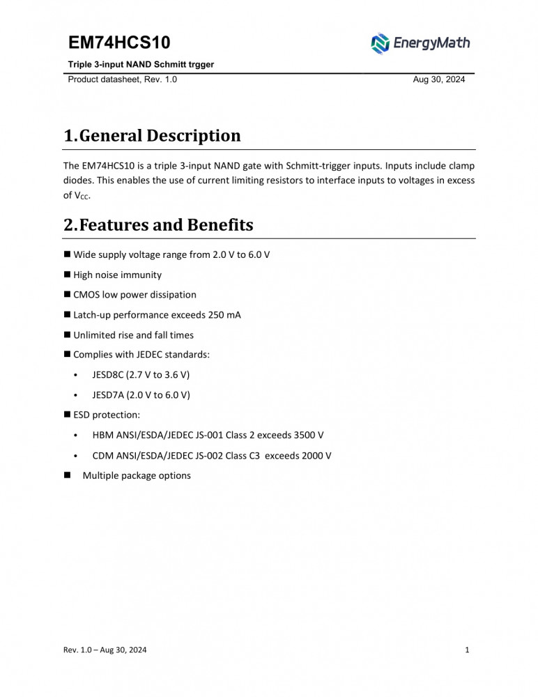 EM74HCS10PW datasheet page 1