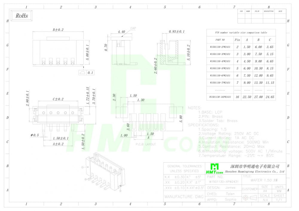 HMTCONN W1501130-2PW2431 technical drawing preview