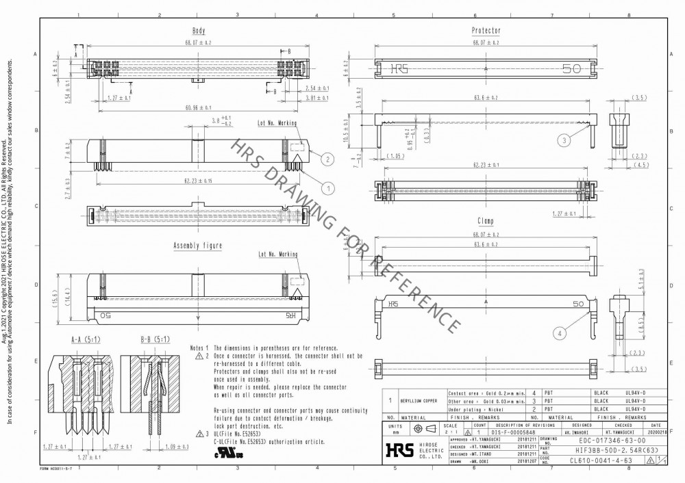 HRS HIF3BB-50D-2.54R(63) technical drawing