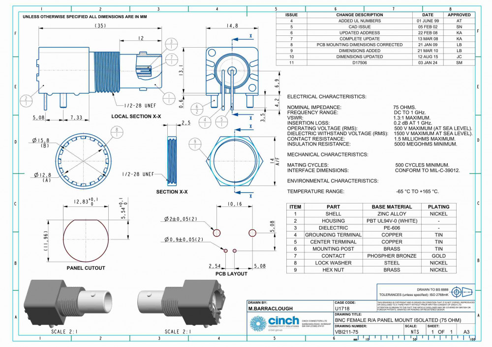 CINCH VBI211-75 product drawing preview
