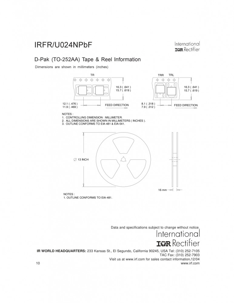 IRFR024NTRPBF datasheet page 10