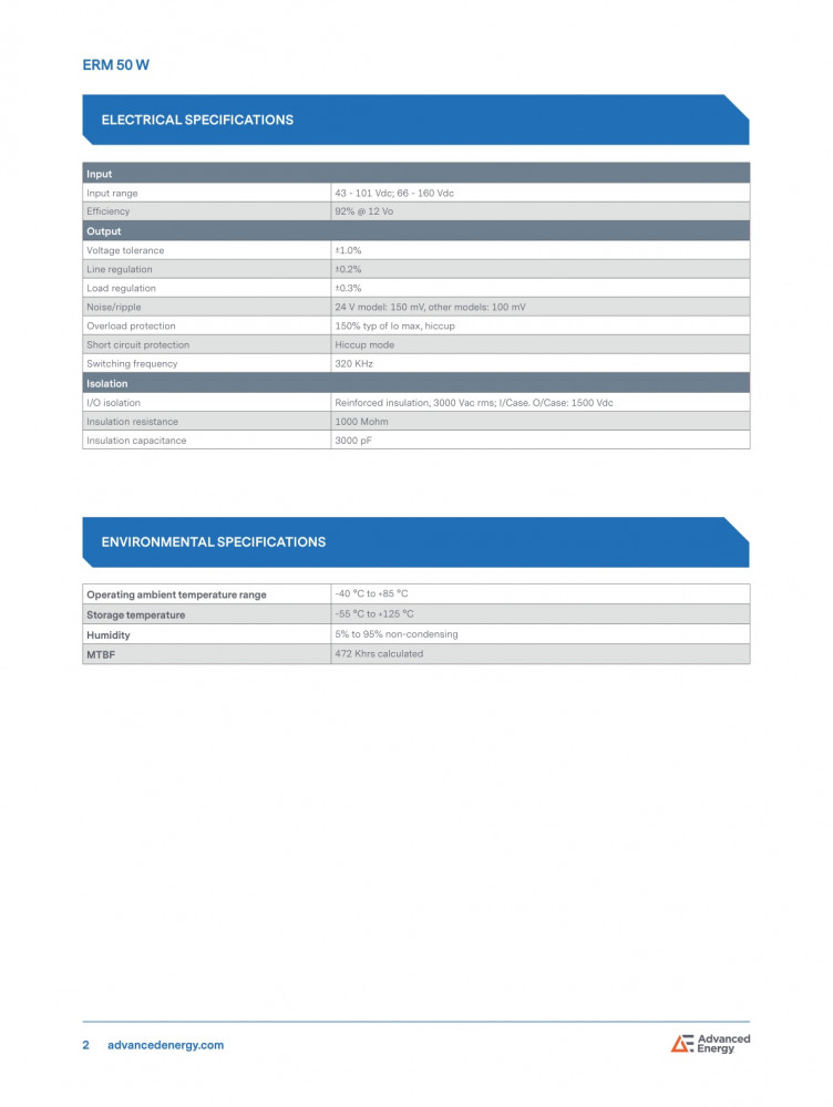 Artesyn ERM50 series datasheet page 2