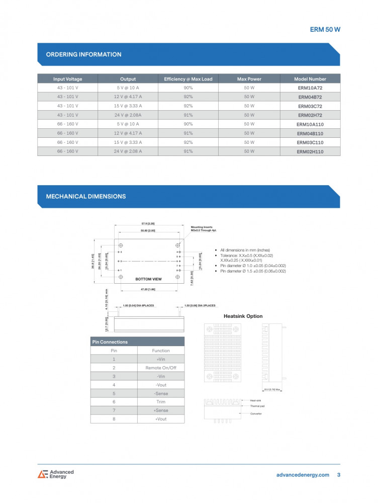 Artesyn ERM50 series datasheet page 3