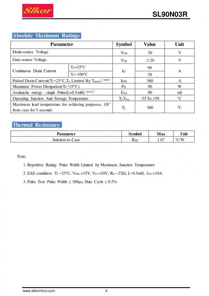 SL90N03R datasheet page 2