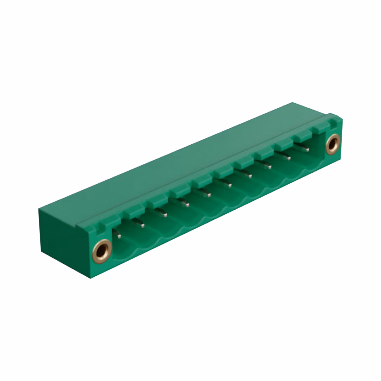 5.00mm Pitch Eurostyle Right-Angle PCB Header, with Threaded Retention Inserts, Green Housing, 10 Circuits for sale
